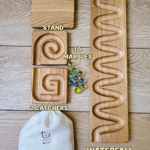 Wooden Marble Run WATERFALL Race Marble Track Machine Winding Track Set ...