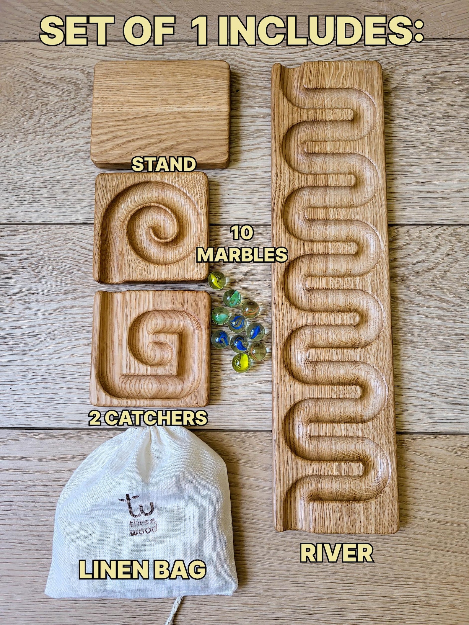 Wooden Marble Run Race Marble Machine Winding Track Set Wooden Ball Run ...