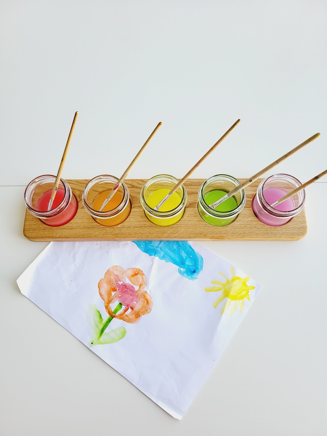 Waldorf Wooden Paint Jar Set Holder Brush Watercolor Jar Holder ...