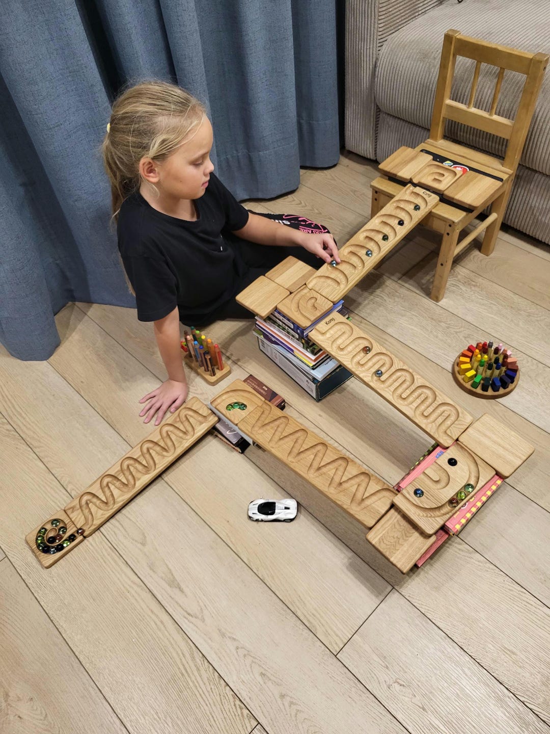 Gift for Kids Wooden Marble Run Race Marble Winding Track Set Wooden ...