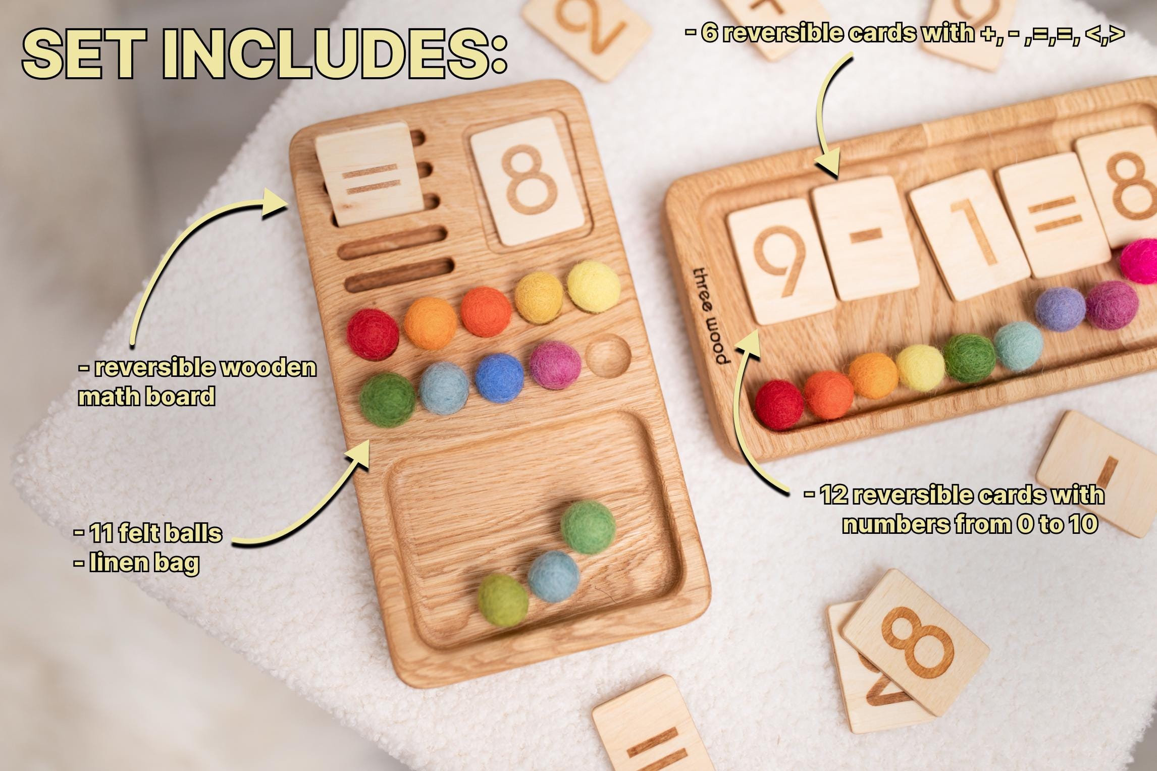 Montessori Math Board With Set of Reversible Cards 0-10 Birthday Gift ...