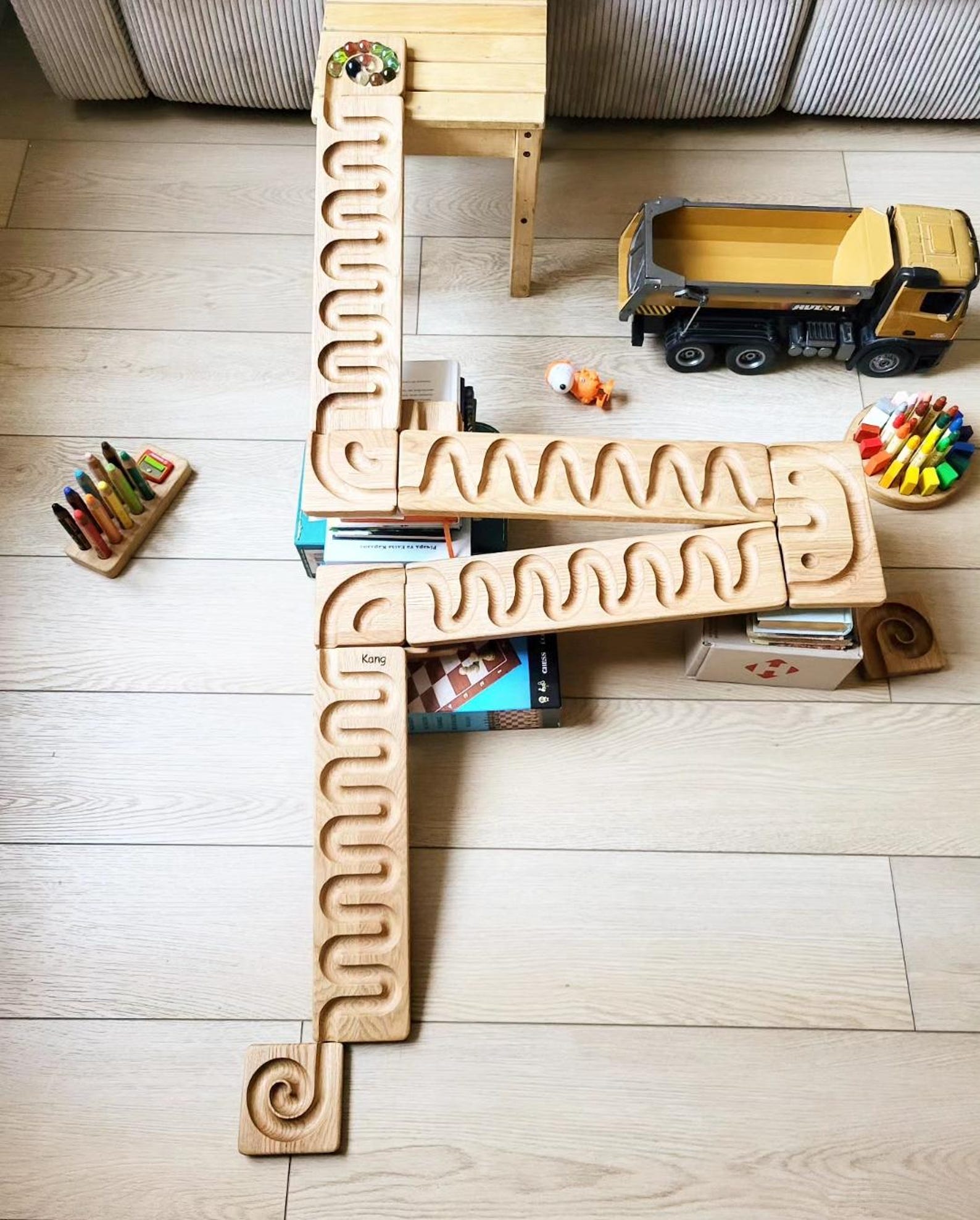 Gift for Kids Wooden Marble Run Race Marble Machine Winding Track Set ...