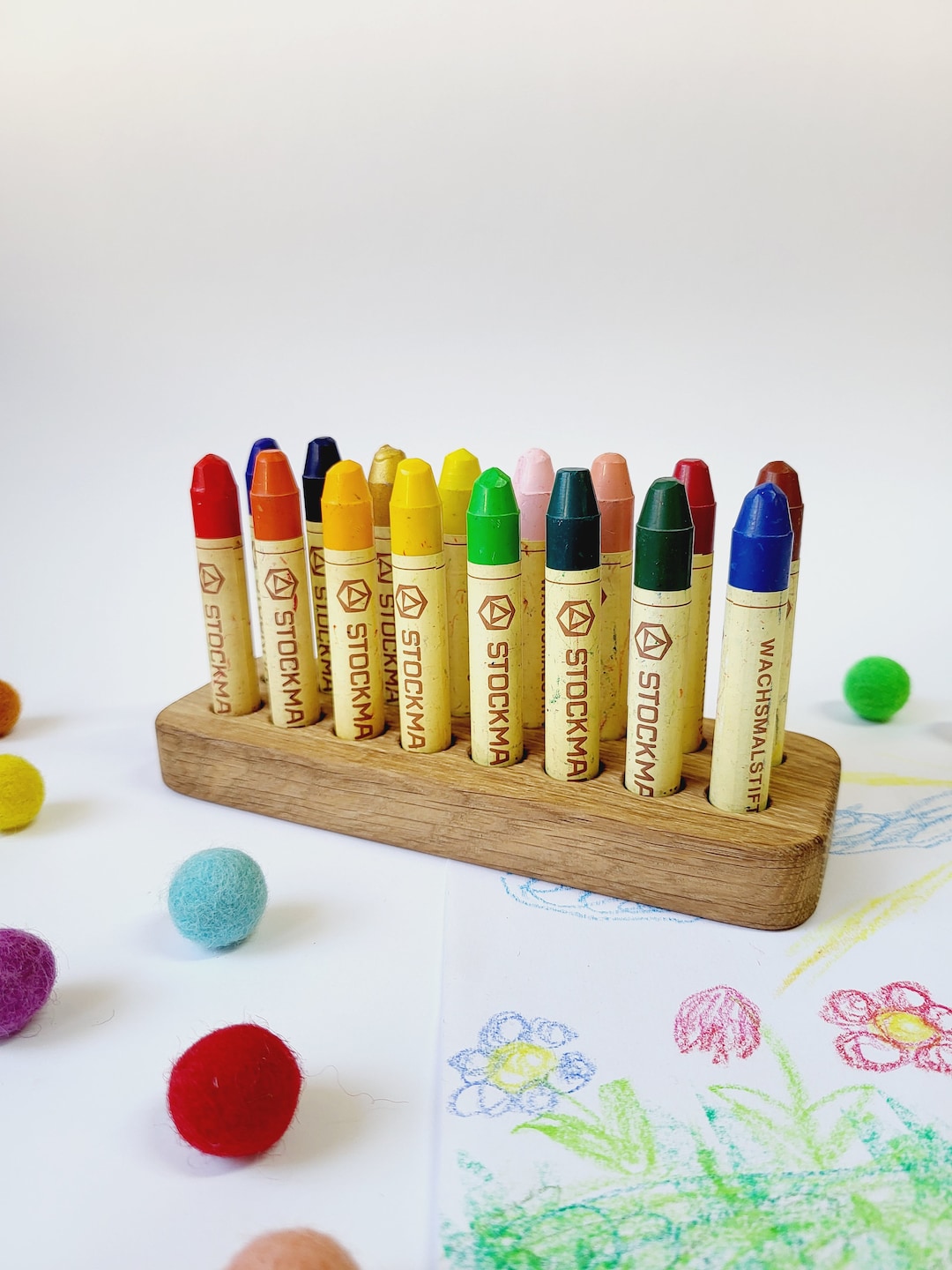 Rectangular Wooden Crayon Holder for 16 Sticks Waldorf Desk Organizer ...