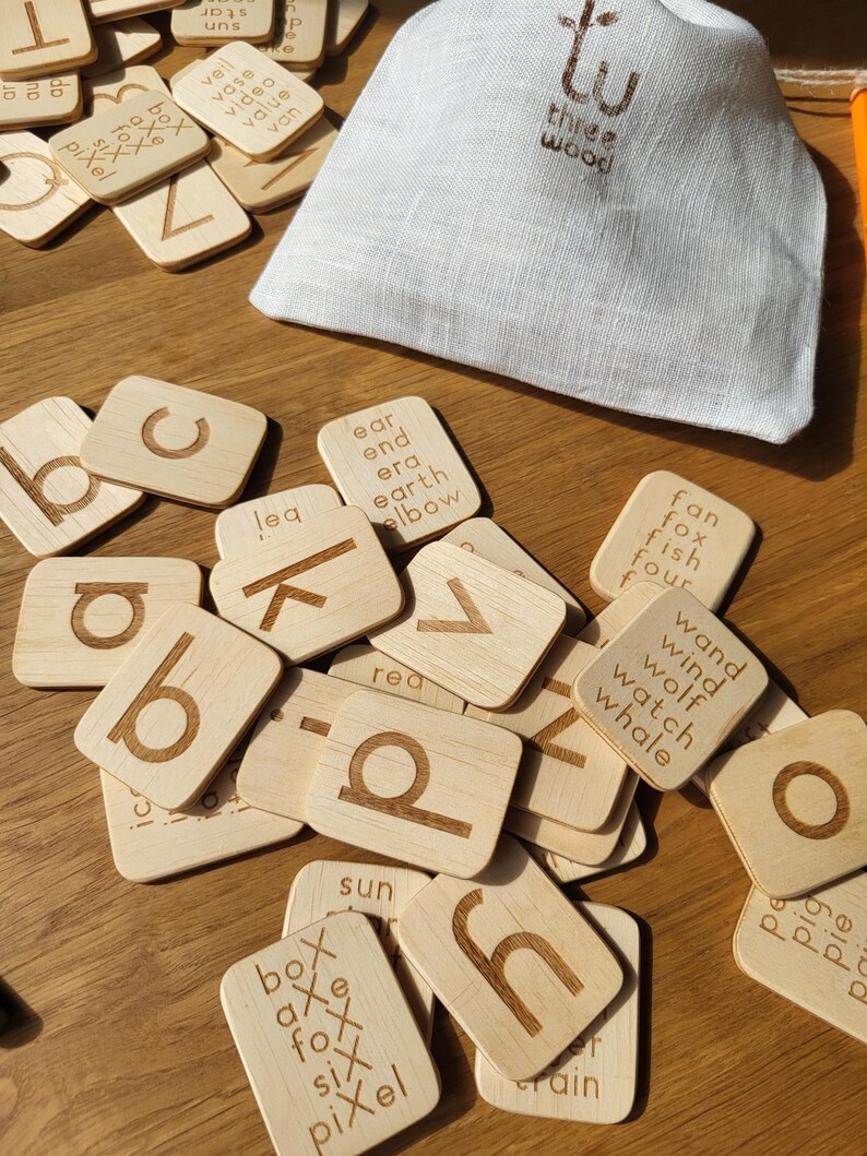Wooden Alphabet Tiles English Lowercase Uppercase Letters Montessori ...