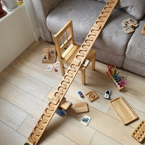 Wooden Marble Run WATERFALL Race Marble Track Machine Winding Track Set ...