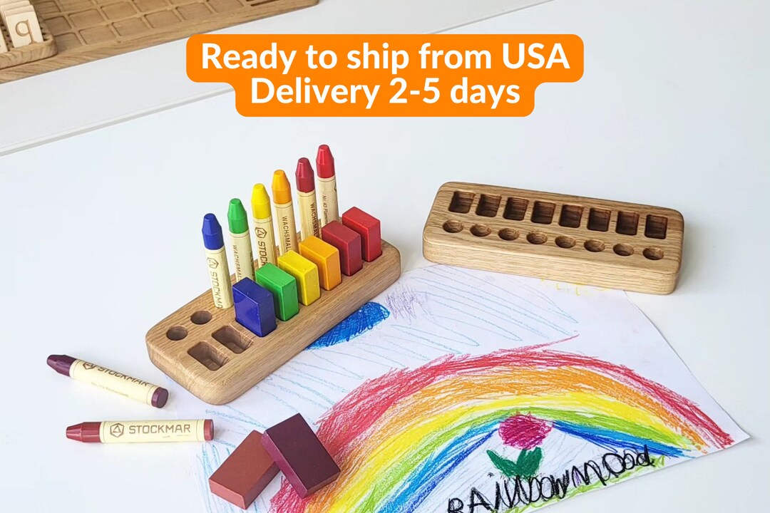 Waldorf Crayon Holder for Stockmar 8 Blocks 8 Sticks Rectangular Wooden ...
