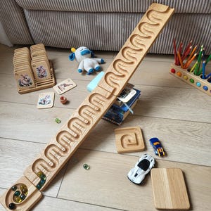 Wooden Marble Run Race Marble Machine Winding Track Set Wooden Ball Run ...