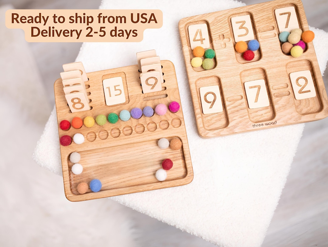 Montessori Math Counting Board With Number Cards 1-20 Educational Toy ...