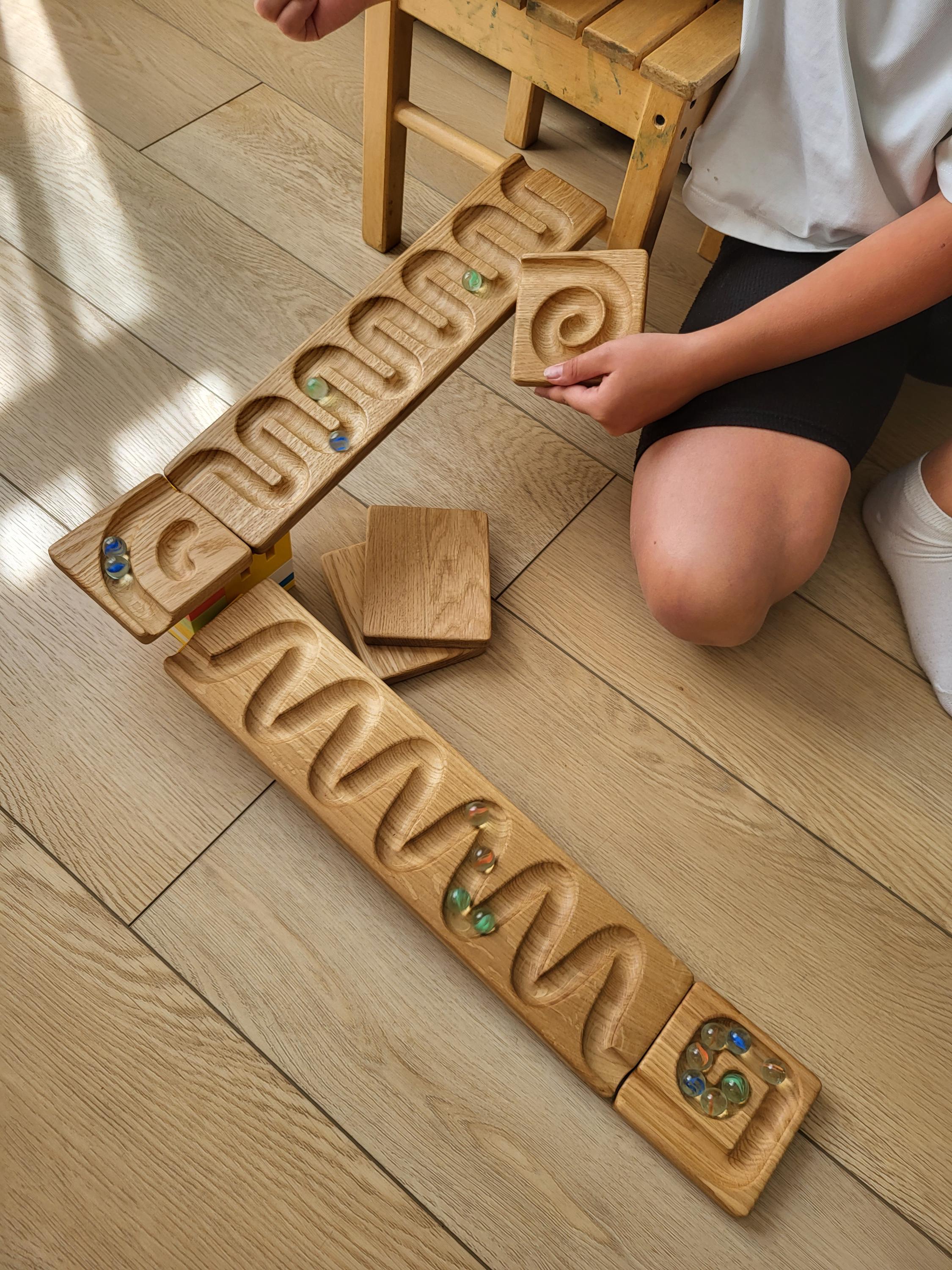 Gift for Kids Wooden Marble Run Race Marble Machine Winding Track Set ...