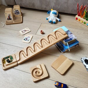 Wooden Marble Run WATERFALL Race Marble Track Machine Winding Track Set ...