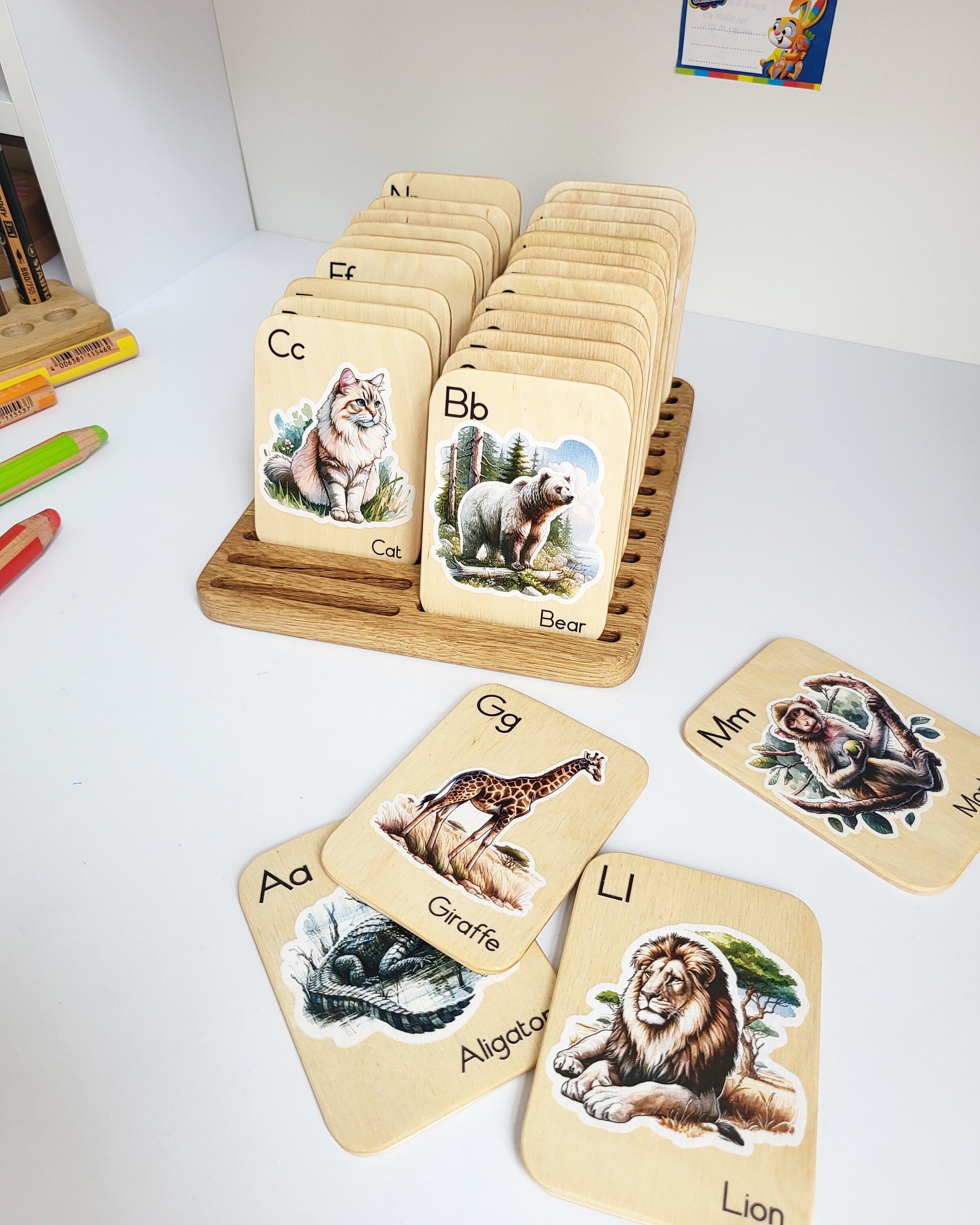 Montessori Matching Wooden Alphabet Flash Cards With Animals Pictures ...