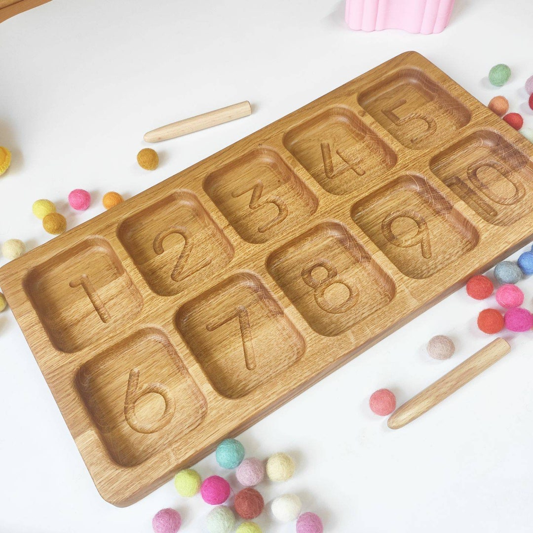 Montessori Wooden Sorting Tray With 10 Numbered Sections – Educational ...