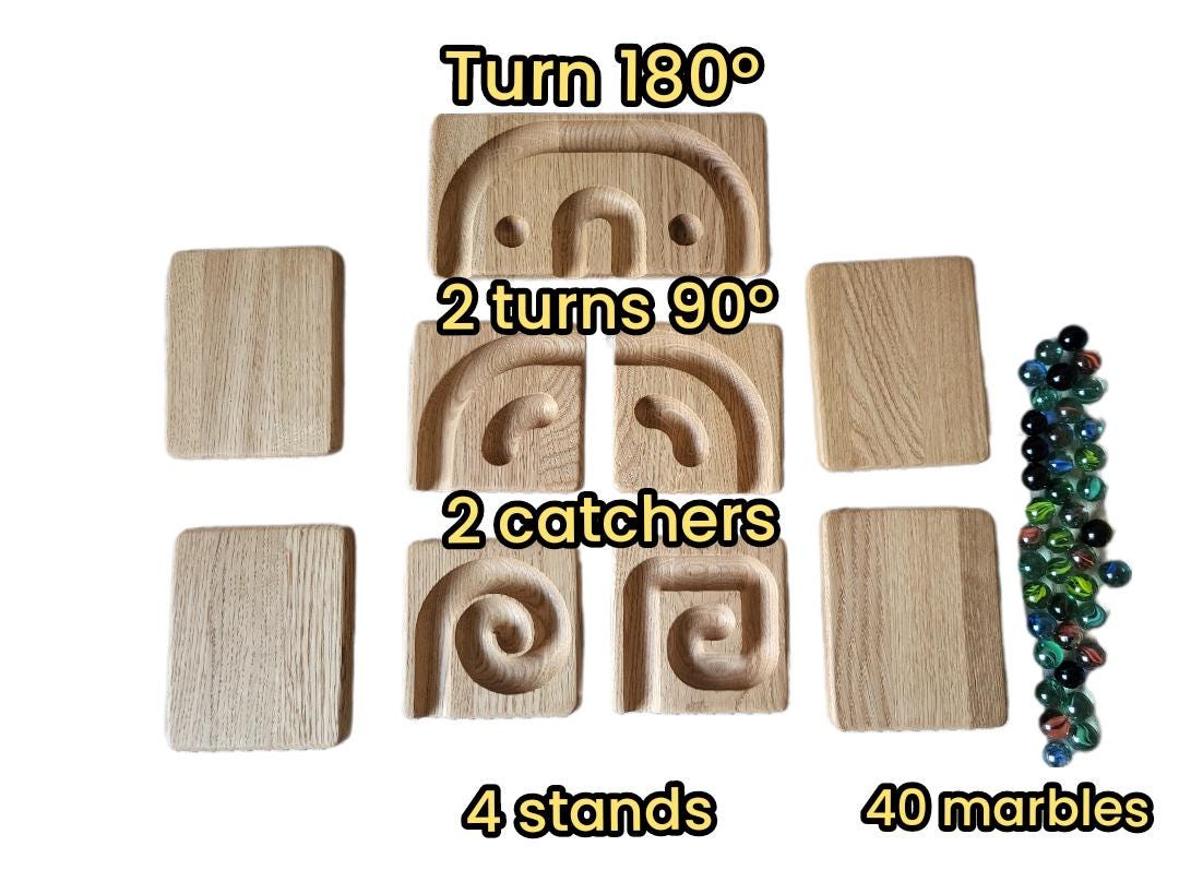 Wooden Marble Run Race Marble Machine Winding Track Set Wooden Ball Run ...
