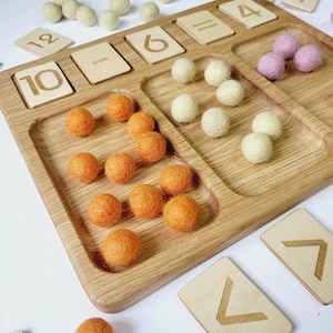 Montessori Math Board 1-20 With Trays and Numbers Cards Gift for Kids ...