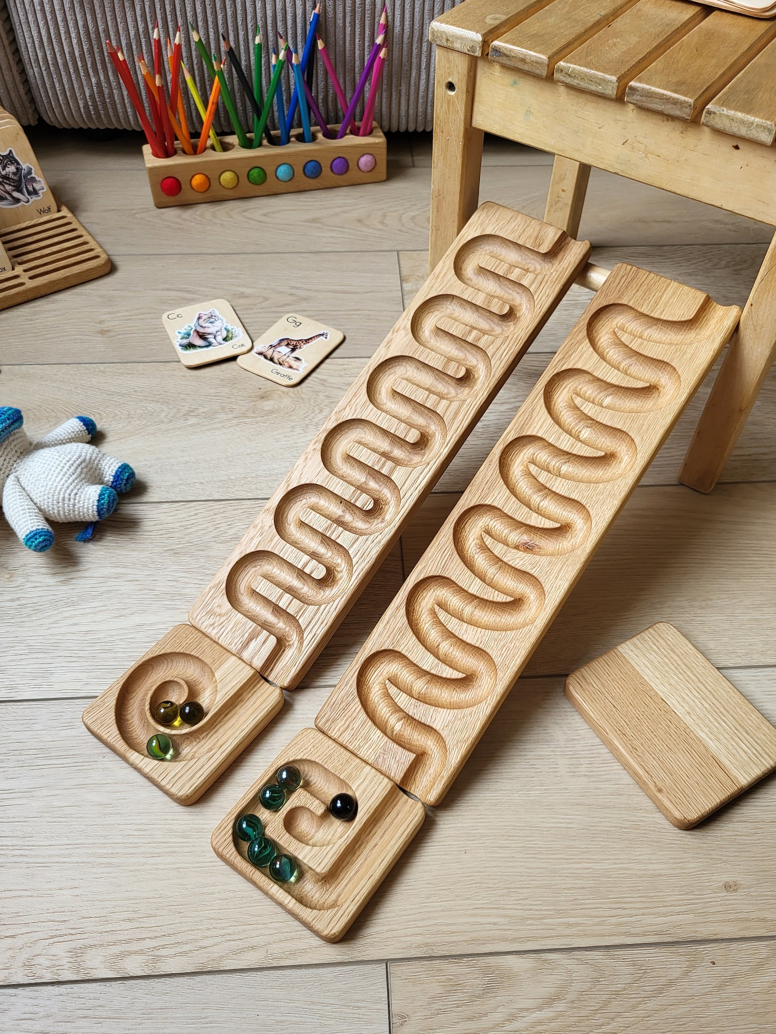 Gift for Kids Wooden Marble Run Race Winding Track Set Wooden Ball Run ...