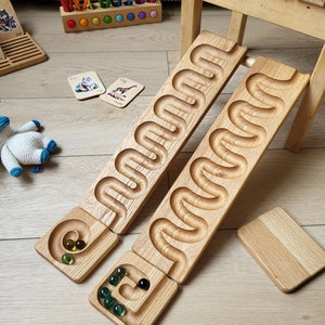 Wooden Marble Run Race Marble Machine Winding Track Set Wooden Ball Run ...