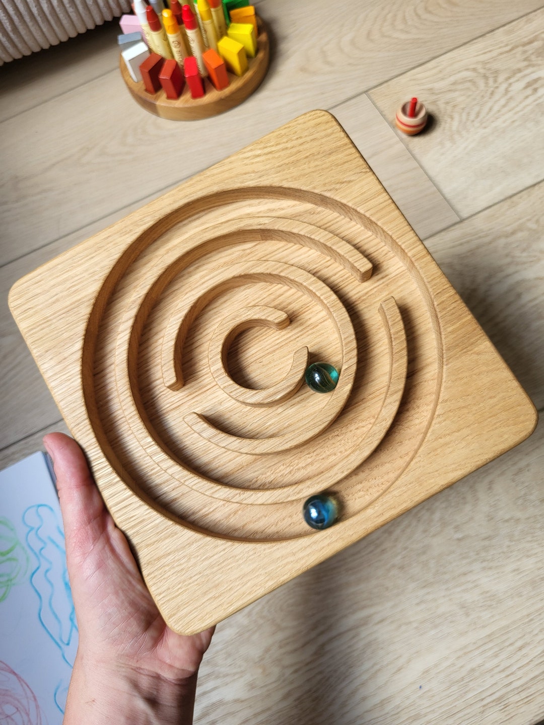 Wooden Maze Labyrinth Game Educational Toy Gift for Kids Waldorf Marble ...