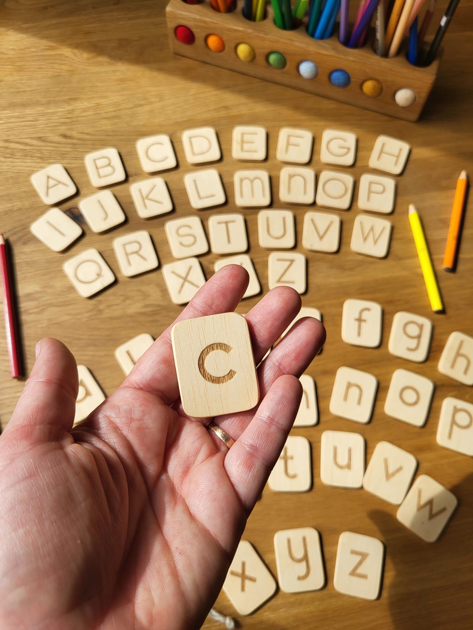 Wooden Alphabet Tiles English Lowercase Uppercase Letters Montessori ...