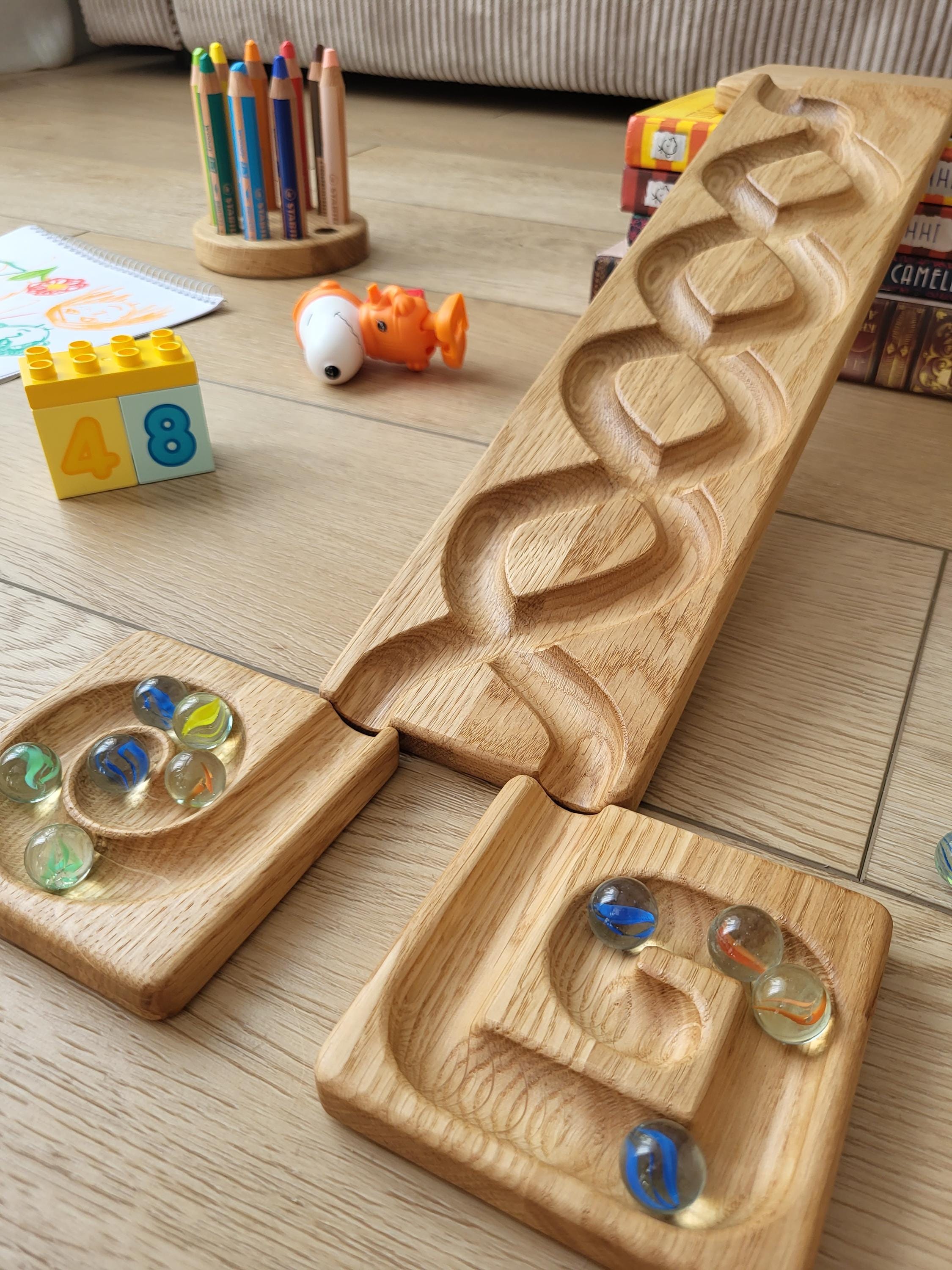 Gift for Kids Wooden Marble Run Race Marble Machine Winding Track Set ...