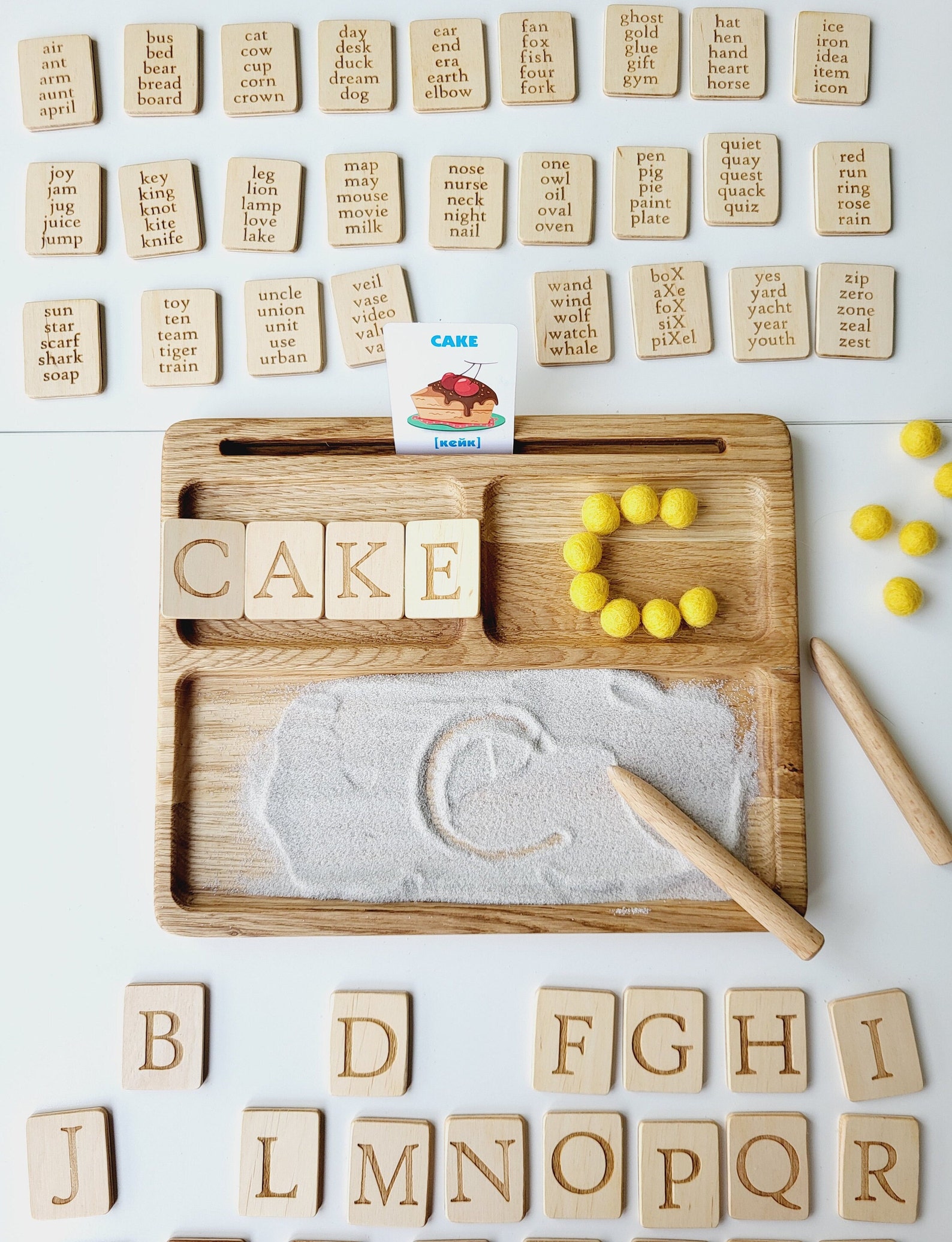 Montessori Toy READ WRITE CREATE Sand Tray With Alphabet Cards ...