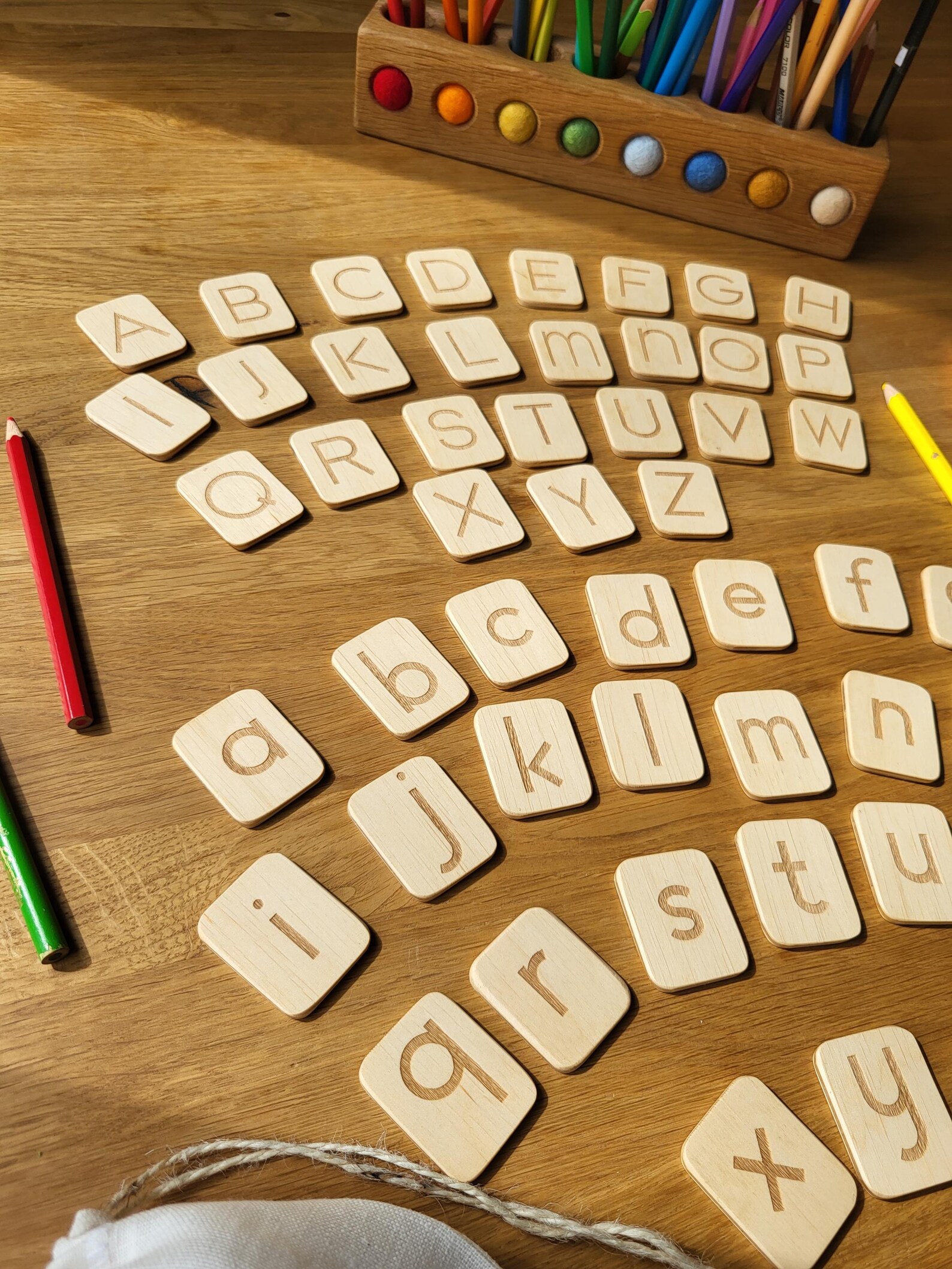 Wooden Alphabet Tiles English Lowercase Uppercase Letters Montessori ...