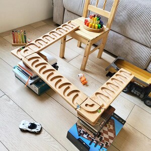 Wooden Marble Run Race Marble Machine Winding Track Set Wooden Ball Run ...
