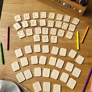 Wooden Alphabet Tiles English Lowercase Uppercase Letters Montessori ...