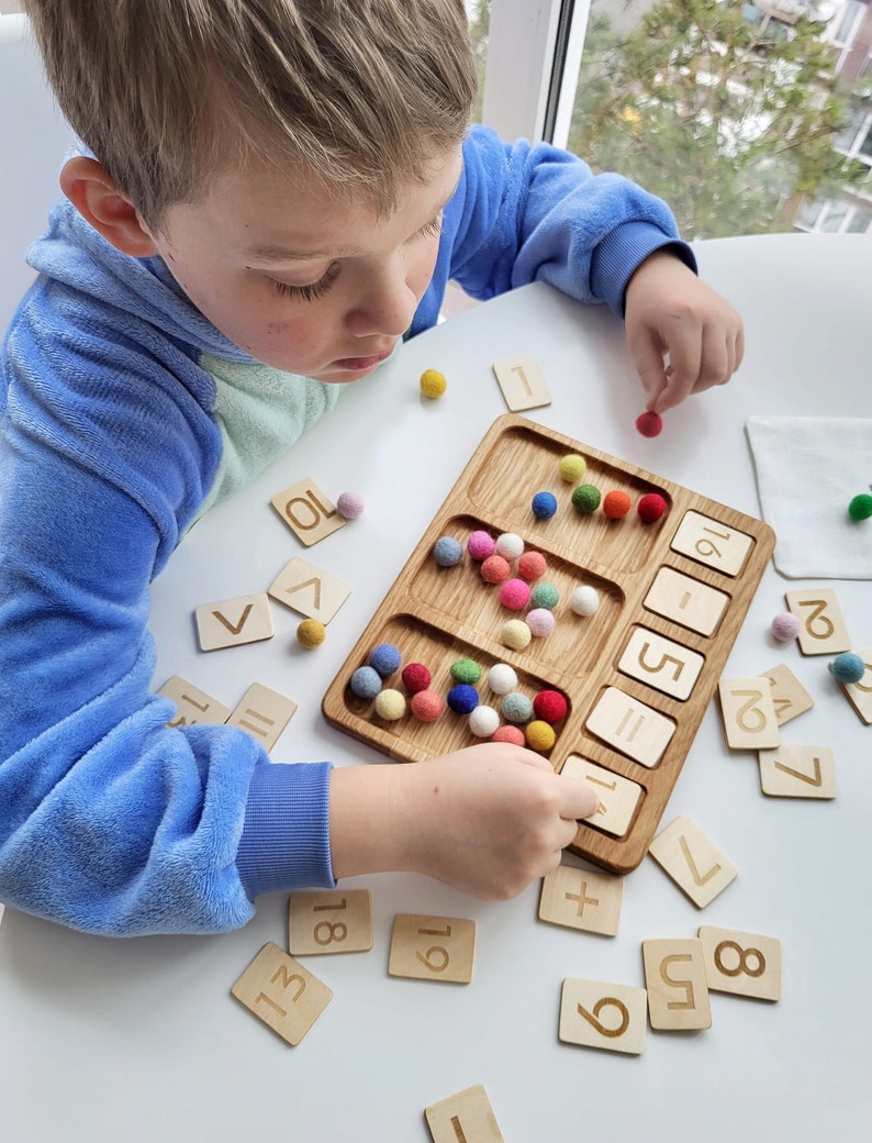Montessori Math Board 0-20 With Trays and Numbers Cards Birthday Gift ...