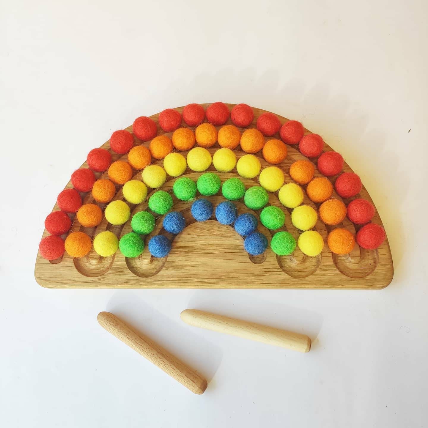 Rainbow tracing board with 5 stripes and rainbow felt balls | Etsy