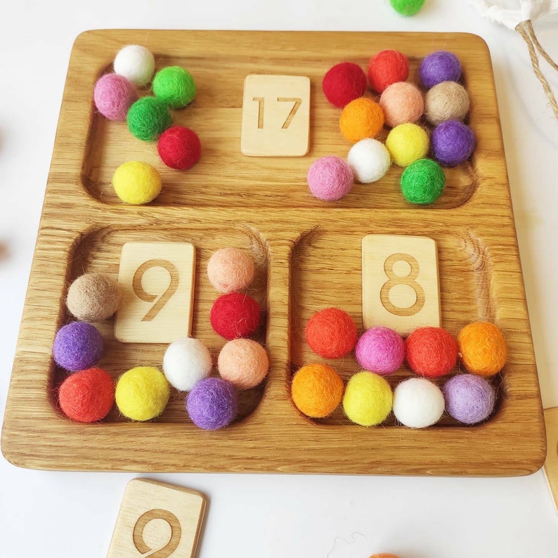 Montessori color sorting tray with number cards | Etsy