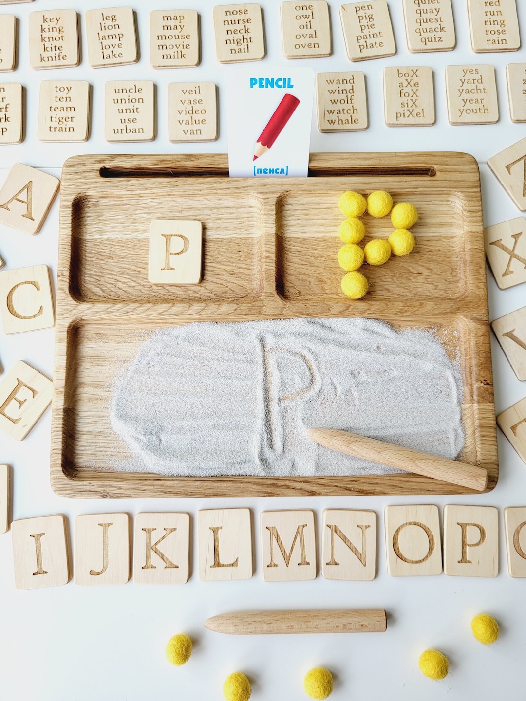 Montessori Toy READ WRITE CREATE Sand Tray With Alphabet Cards ...