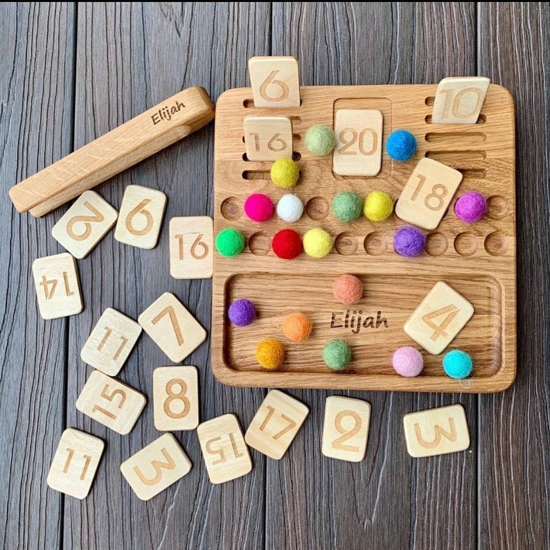 Math board For Kids with cards 1-20 Educational Wooden | Etsy