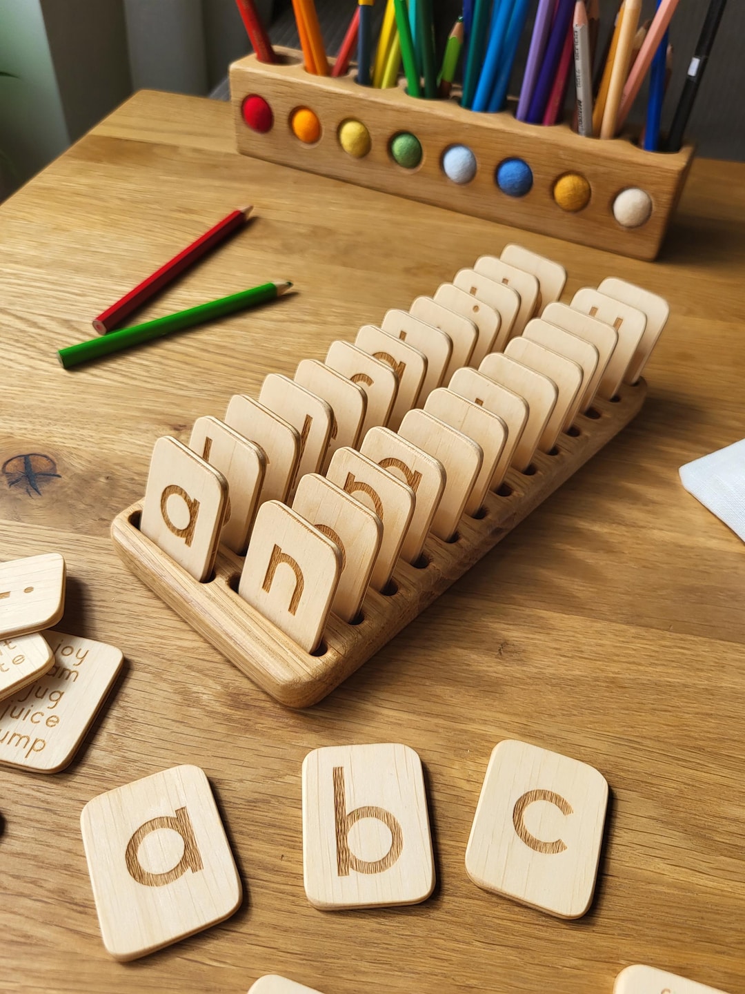 Alphabet Tiles English Lowercase Letters Cards With Holder Montessori ...