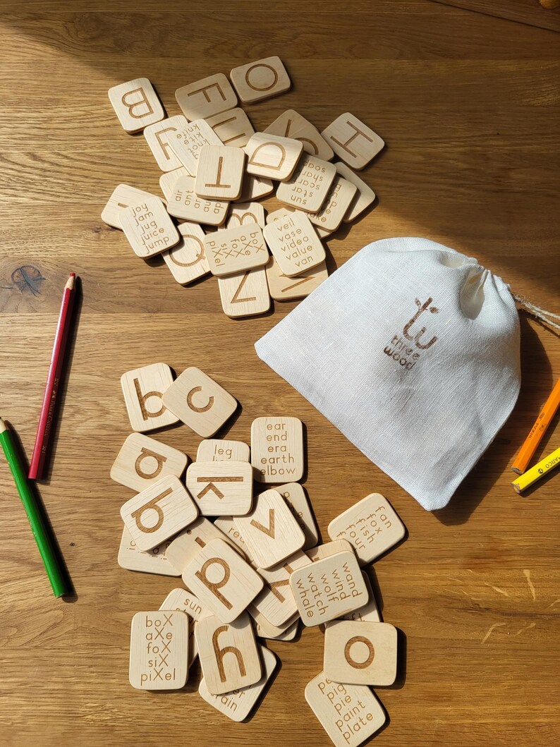 Wooden Alphabet Tiles English Lowercase Uppercase Letters Montessori ...