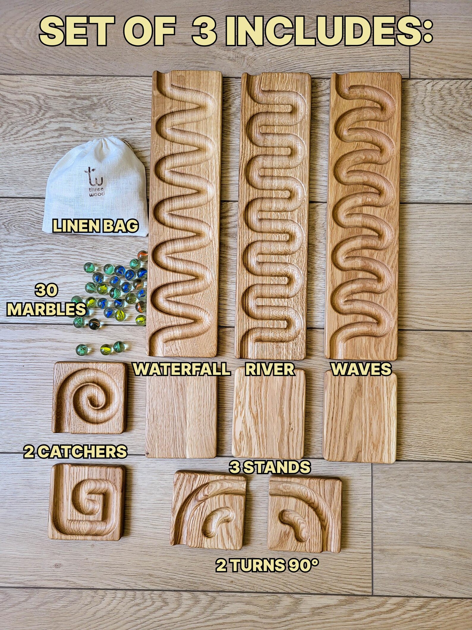 Gift for Kids Wooden Marble Run Race Winding Track Set Wooden Ball Run ...