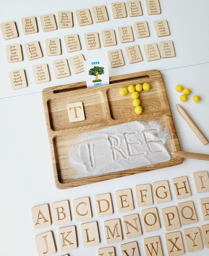 Montessori Toy READ WRITE CREATE Sand Tray With Alphabet Cards ...