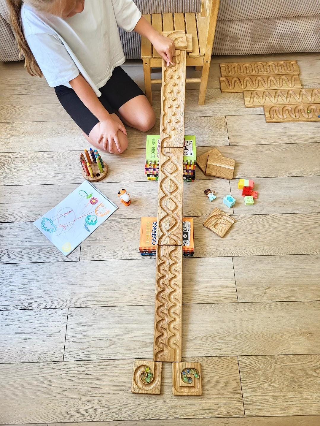 Gift for Kids Wooden Marble Run Race Marble Machine Winding Track Set ...