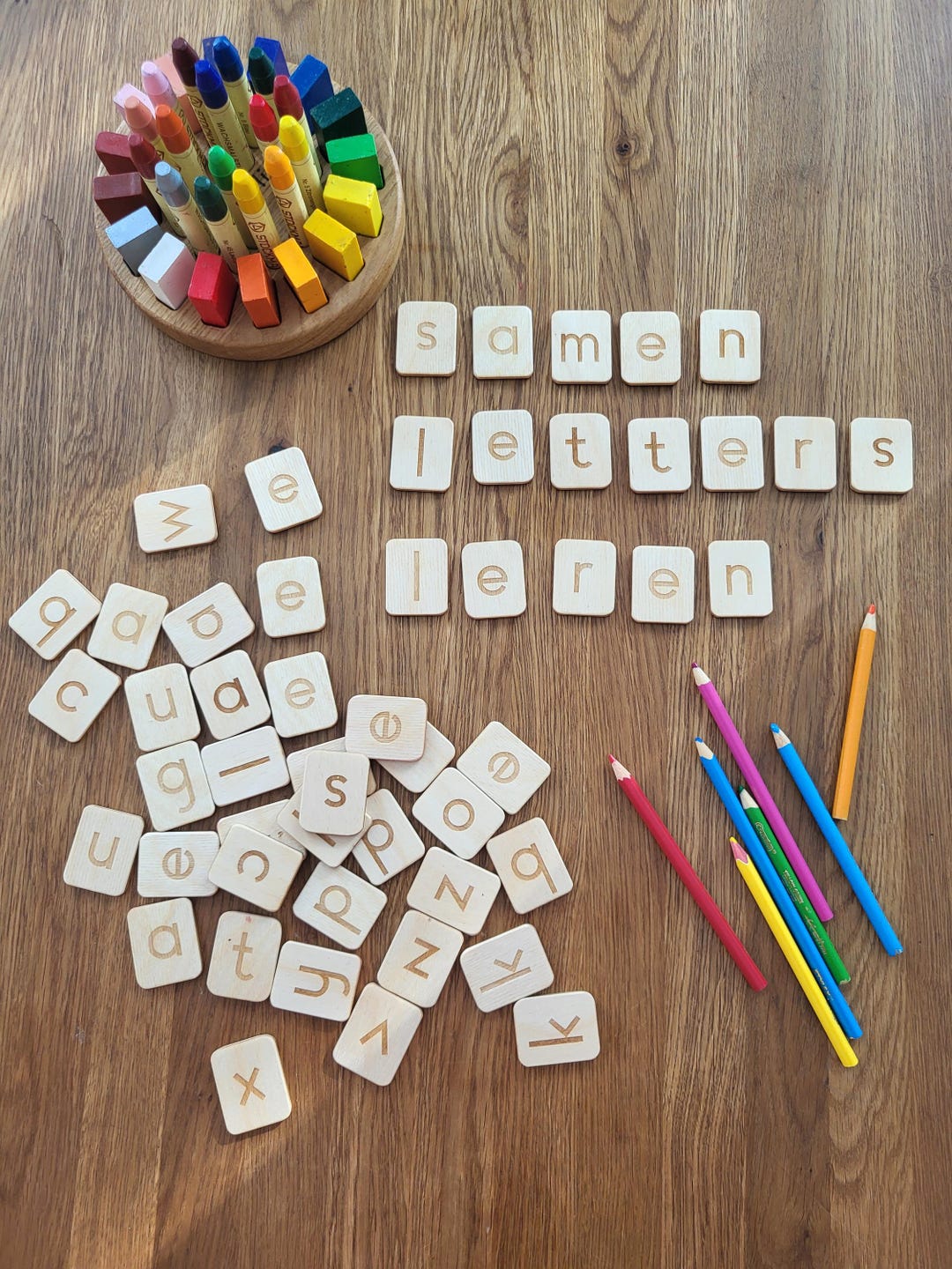 Alphabet Tiles Lowercase Letters Cards With Holder Montessori Classroom ...