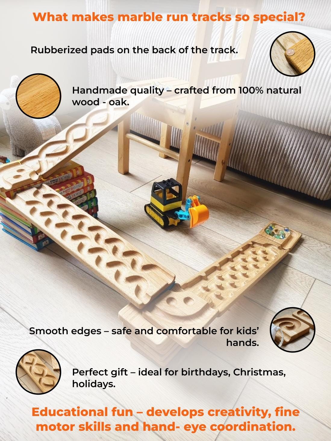 Gift for Kids Wooden Marble Run Race Marble Machine Winding Track Set ...