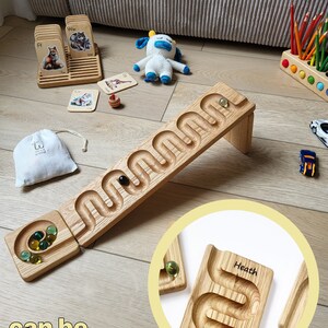 Wooden Marble Run WATERFALL Race Marble Track Machine Winding Track Set ...