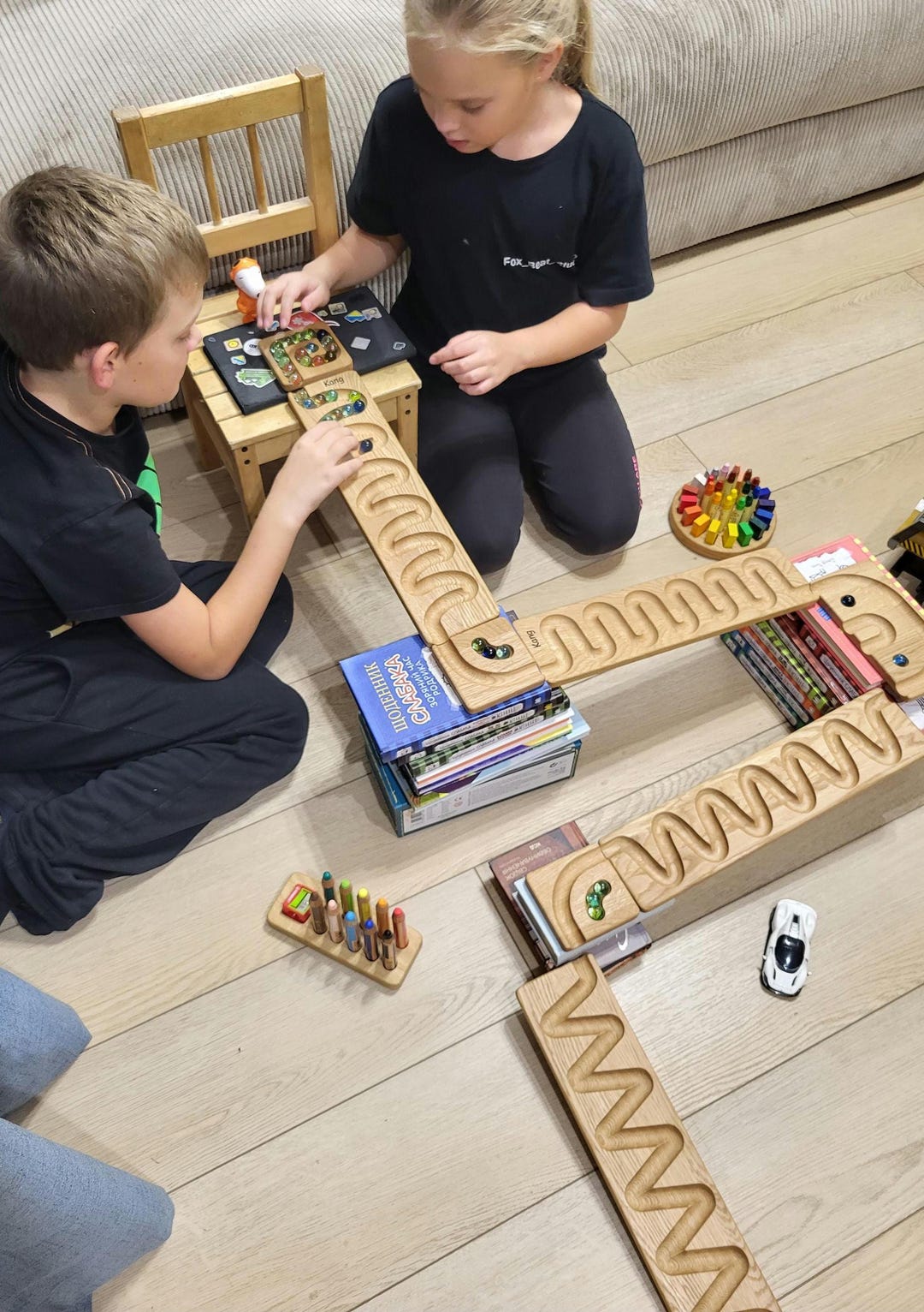 Wooden Marble Run Race Marble Machine Winding Track Set Wooden Ball Run ...