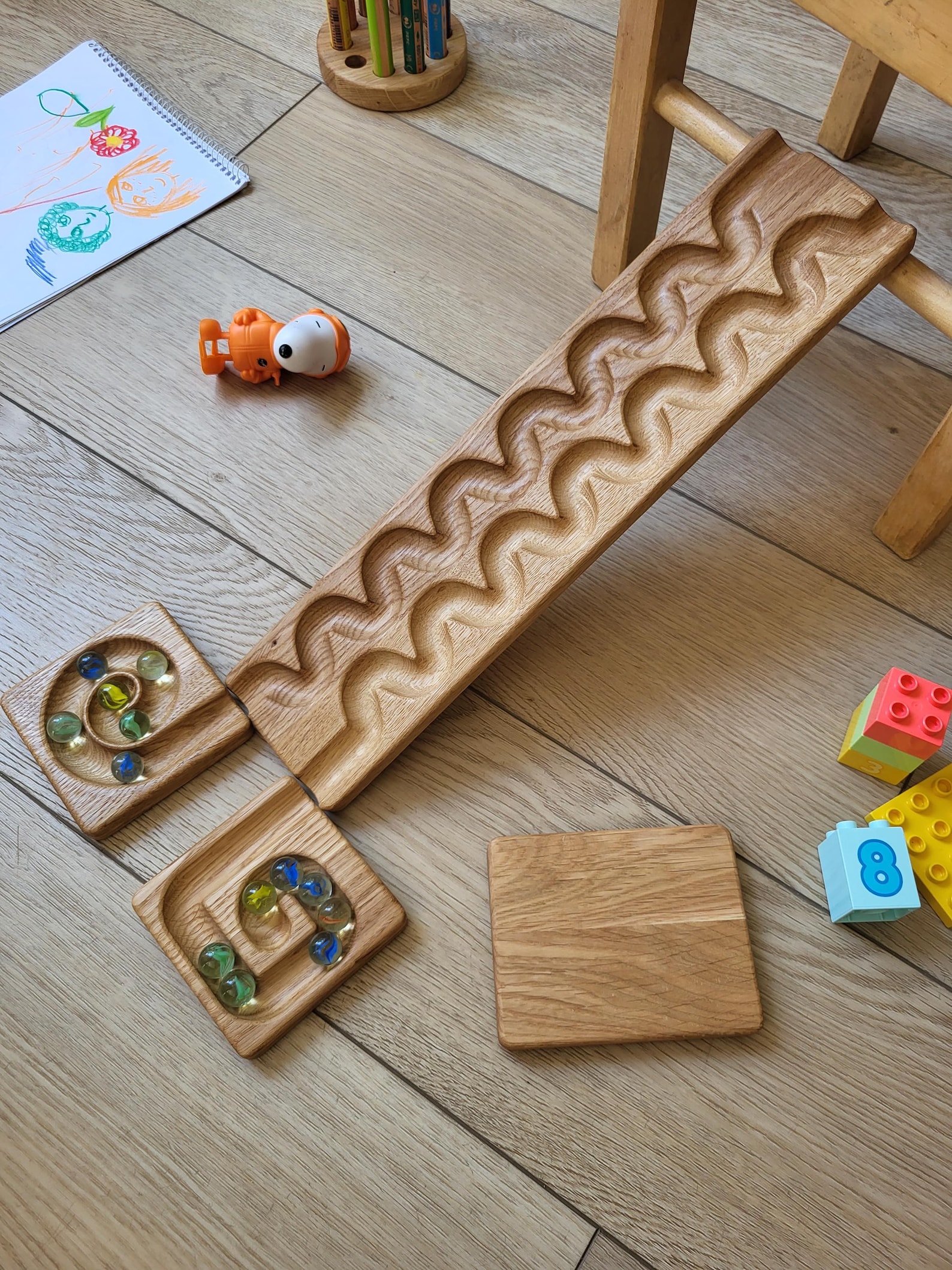 Gift for Kids Wooden Marble Run Race Marble Machine Winding Track Set ...
