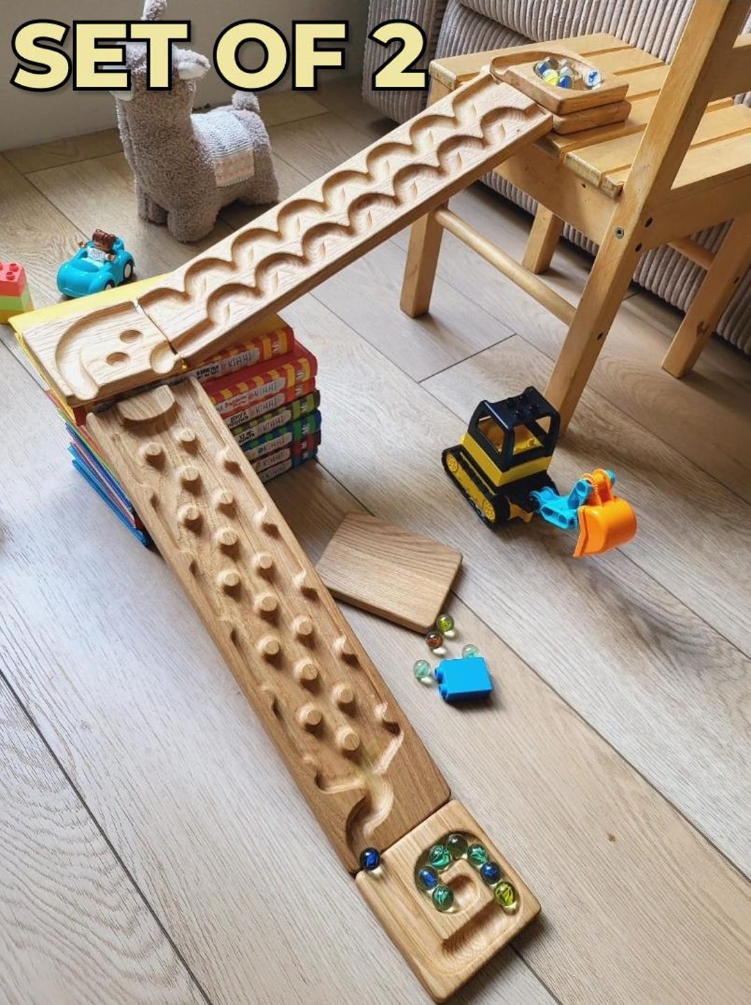 Gift for Kids Wooden Marble Run Race Marble Machine Winding Track Set ...