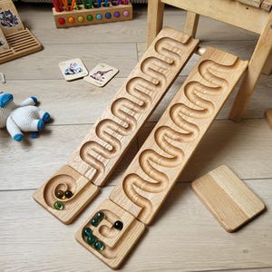 Wooden Marble Run Race Marble Machine Winding Track Set Wooden Ball Run ...