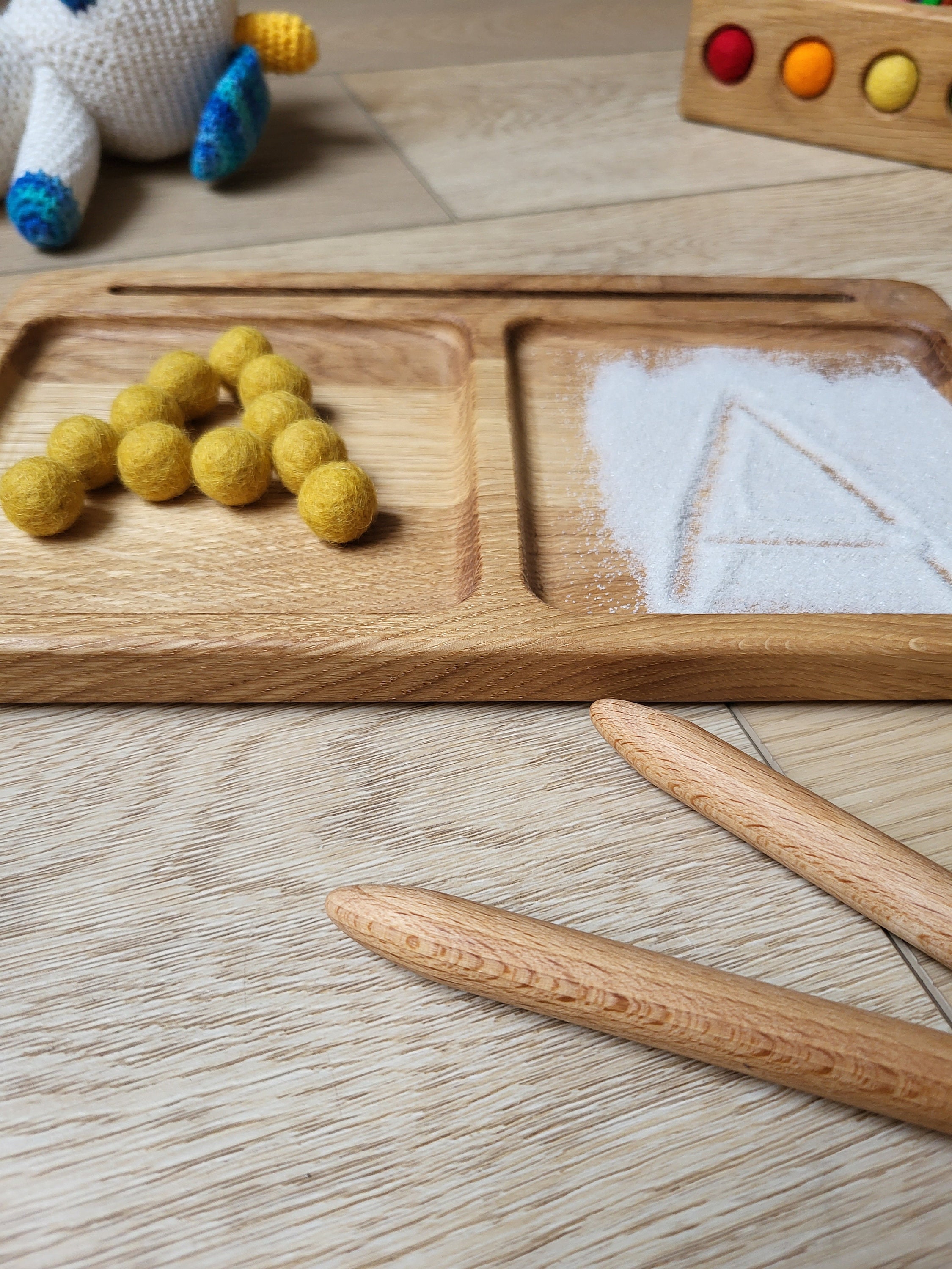 Montessori Wooden Learning Tray Sand Tray 2 Part Tray Card Holder ...