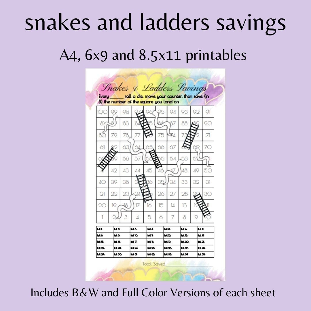 Printable Savings Game / Snakes and Ladders Savings Plan / Savings ...
