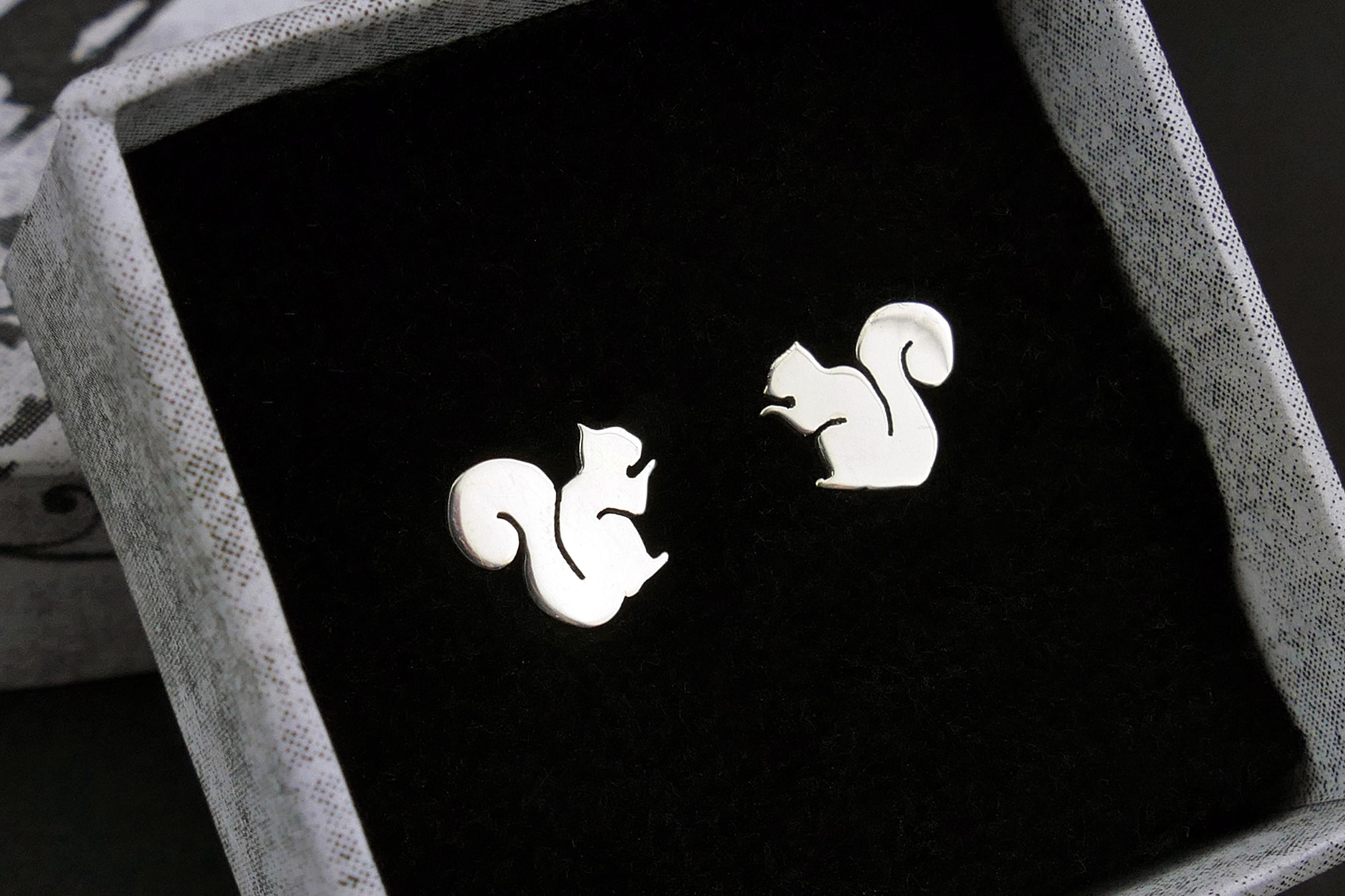 Tiny silver squirrel stud earrings | Etsy