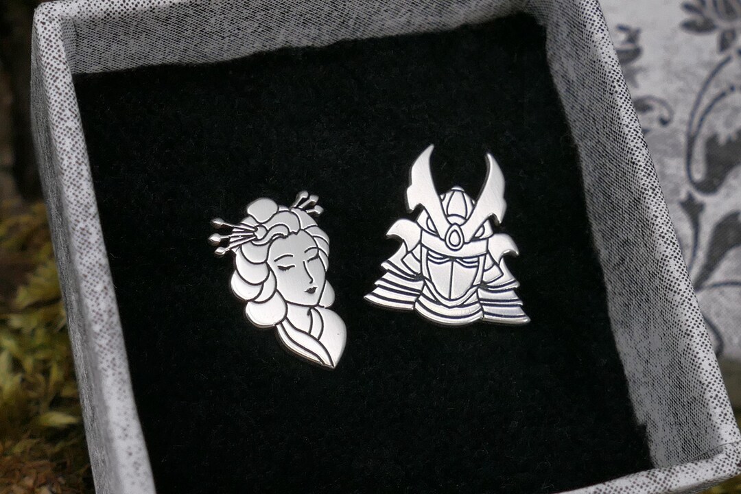 Geisha and Samurai Japanese Sterling Silver Stud Earrings, Mix and ...