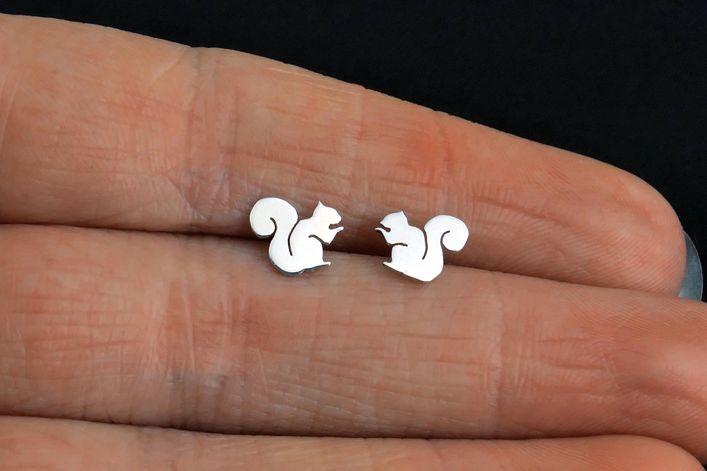 Tiny silver squirrel stud earrings | Etsy