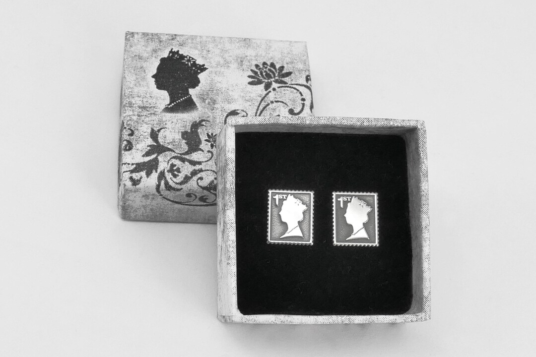 Queen Elizabeth II Postage Stamp Silver Stud Earrings, 1st Class Stamp ...